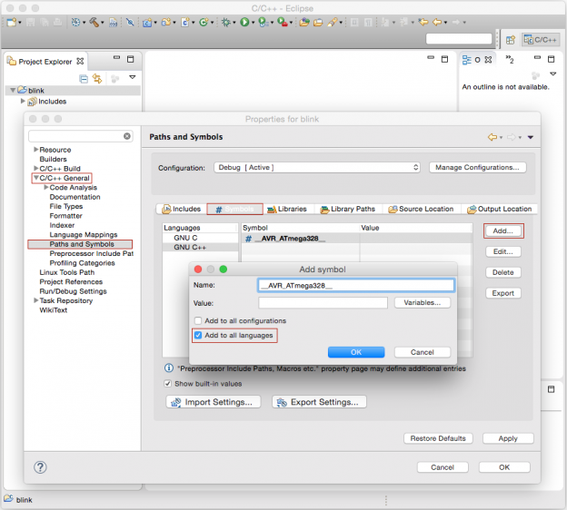 Building and debugging Atmel AVR (Arduino-based) project using Eclipse ...